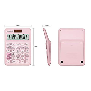 UNIONE Pink Calculator with a Bright LCD, Dual Power Handheld Desktop. Business, Office, High School