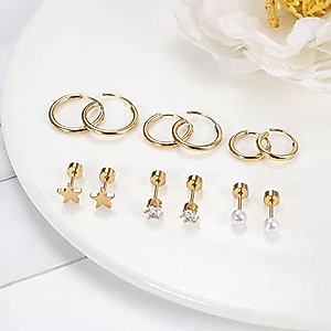 Florideco Small Tiny Stud Earrings for Women Men Hypoallergenic Flat Back Earrings 14K Gold Plated Surgical Stainless Steel Earrings Sets Screw Back Cartilage Earrings