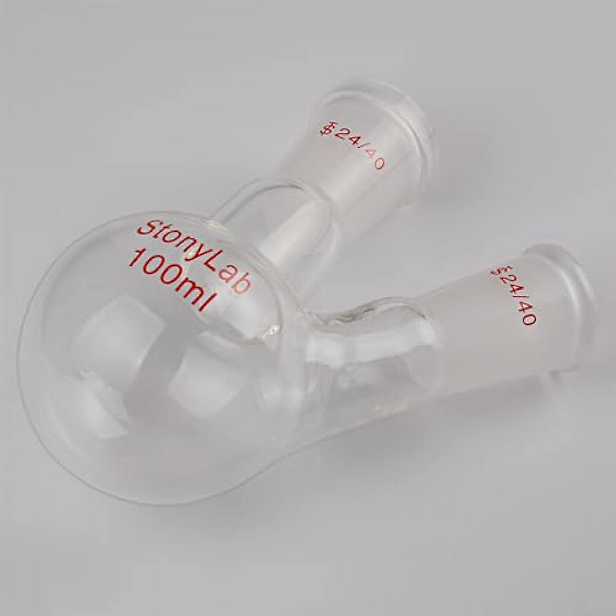 StonyLab Glass Heavy Wall 2 Neck Round Bottom Flask with 24/40 Center and Side Standard Outer Joint