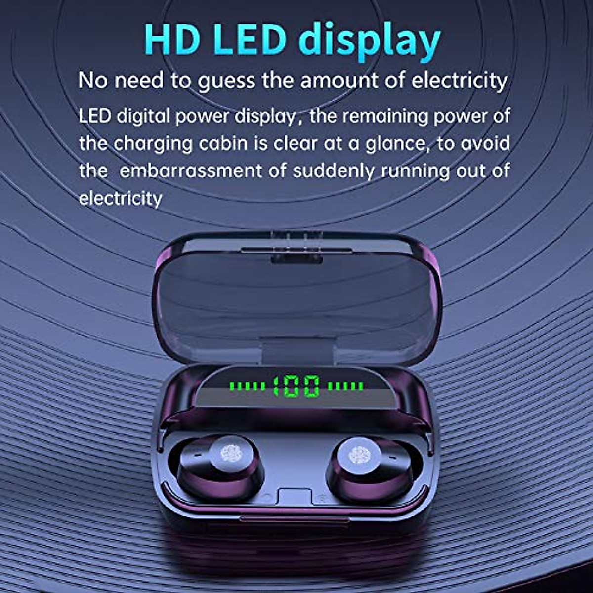 Gaweb Earphones, M5 TWS Bluetooth 5.1 Wireless in-Ear Earbud Earbud Headset with LED Digital Display for Home Gym Office - Black