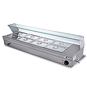 2000W Commercial Buffet Electric Food Soup Warmer, 95/122cm Food Warmer Restaurant Steam Table,Countertop Food Warmer, CE/FCC/CCC/PSE (8pcs Pans 122cm)