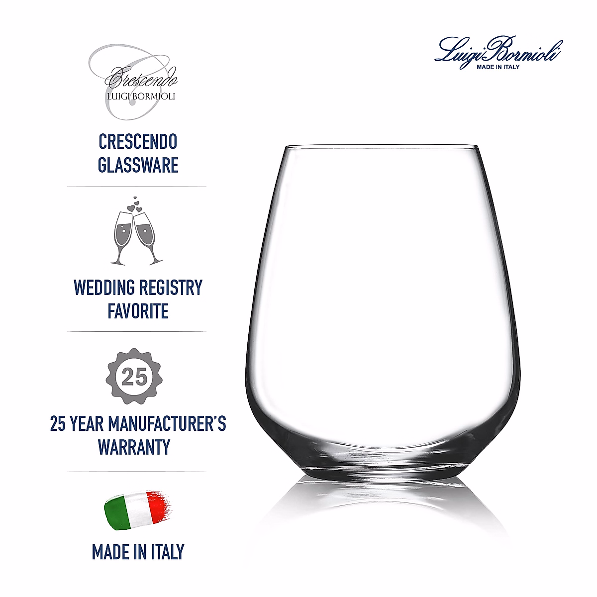 Luigi Bormioli Crescendo Crescendo 23.25 Ounce Stemless Wine Glasses, Set Of 4, Crystal SON-hyx Glass, Made In Italy.