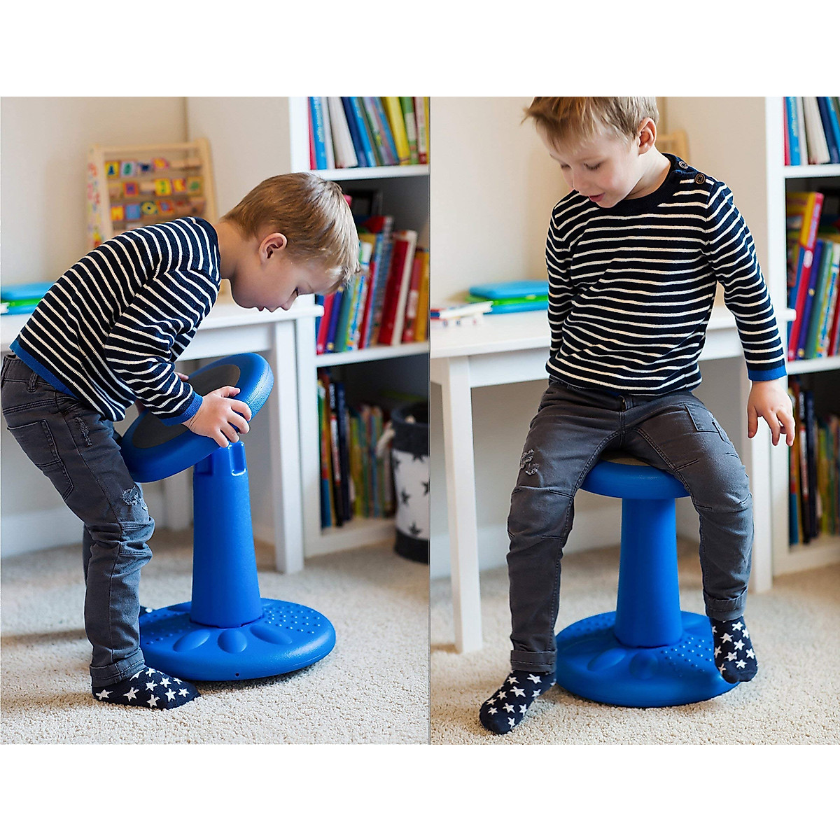 Studico ActiveChairs Kids Wobble Stool, Flexible Seating for Preschool & Elementary Classrooms, Improves Focus, Posture & ADHD/ADD, 14" Active Desk Chairs, Ages 3-7, Blue