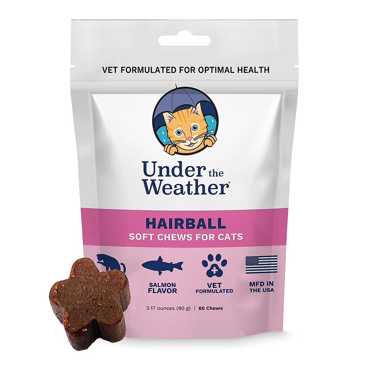 Under the Weather Pet Hairball Support for Cats | for a Normal, Gentle Elimination of Hairballs, Reduce Excessive Licking and Grooming | 60 Star Shaped Soft Chews