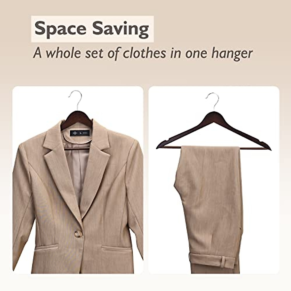 Edergoo Wooden Hangers 20 Pack, Durable and Slim Hangers Wood with Non Slip Pants Bar, Smooth Finish Wooden Suit Hangers, Walnut