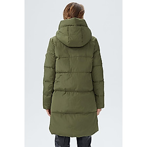Orolay Women's Stylish Down Hooded Jacket with Two-Way Zipper Winter Down Coat Puffer Jacket Army Green L