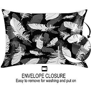 Bird Feather Pattern Satin Pillow Cases Silk Satin Pillowcase for Hair and Skin Standard Set of 2 Super Soft Silk Pillowcase with Envelope Closure (20x26 in)