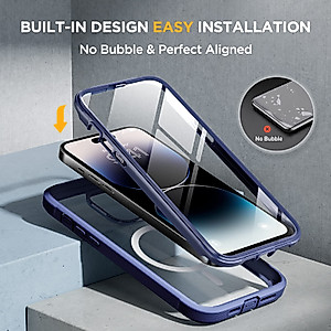 Miracase Magnetic for iPhone 14 Pro Case, [Compatible with MagSafe] [Built-in Tempered Glass Screen Protector] Full-Body Rugged Protective Case with Camera Lens Protector, Gem Blue