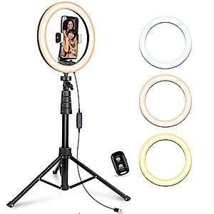Eicaus 10'' Selfie Ring Light with 62'' Tripod Stand, Phone Ringlight with Remote and Phone Holder, Lighting for Video Recording Compatible with iPhone/Android
