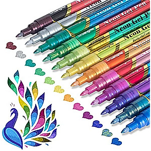 JR.WHITE Glitter Metallic Paint Pens: Sparkle Water-Based Marker Pen for Greeting Cards, Mugs, Wood, Art Drawing, Rock Painting, Posters, Albums, Scrapbooking (12-Count)
