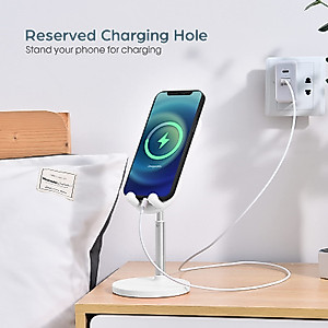 OATSBASF Cute Cell Phone Stand, Adjustable Bunny Phone Stand for Desk, Thick Case Friendly Holder Compatible with iPhone, Kindle, iPad, Switch, All Phones (White)