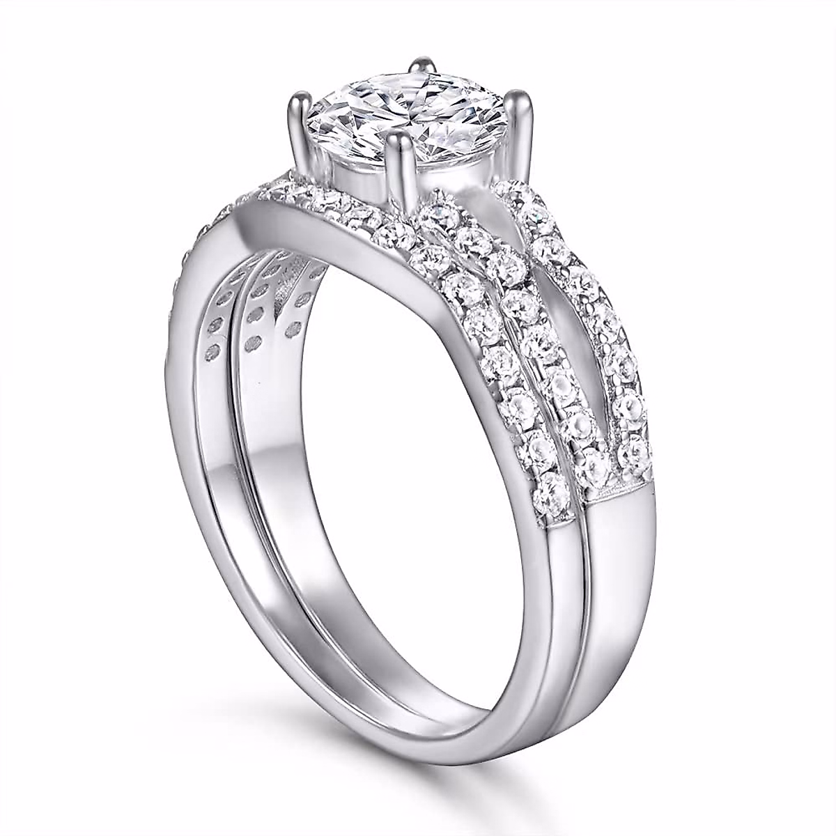 Engagement Ring Sets Bridal Ring Sets for Women, 1 Carat Center Moissanite Wedding Ring Sets for Her 10K/14K/18K White Gold Platinum Plated Silver