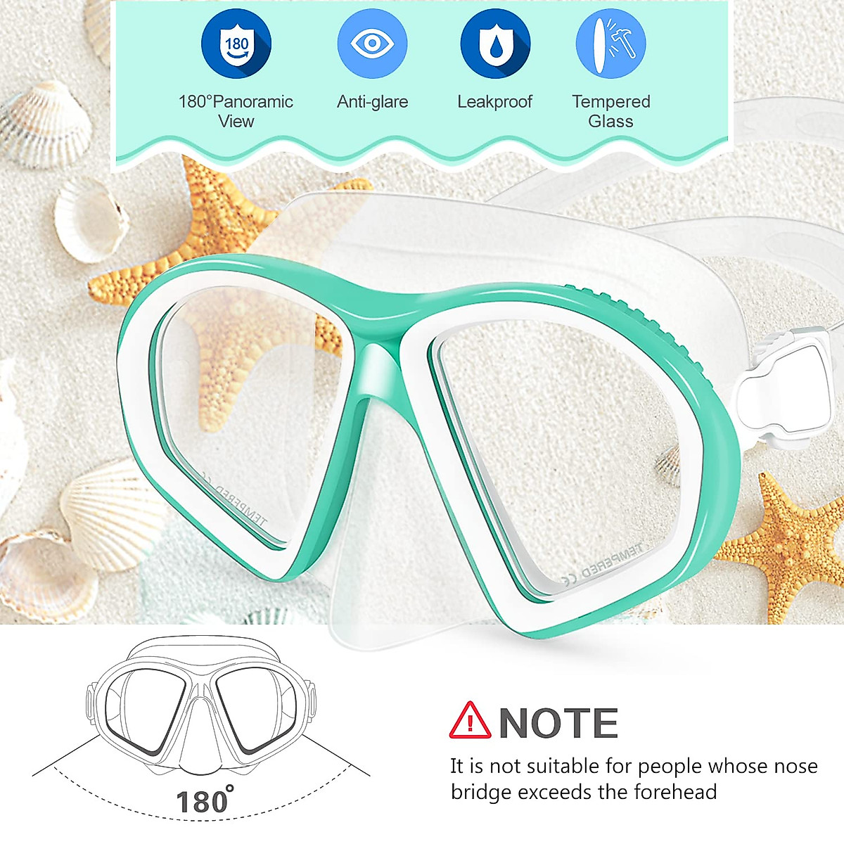 Supertrip Kids Swim Goggles, Swim Mask with Nose Cover, Tempered Glass Snorkel Diving Mask for Youth Boys Girls Age 6-14