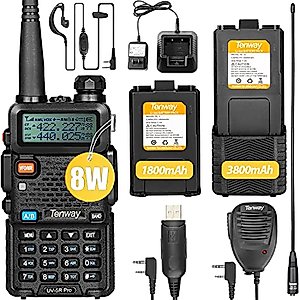 Ham Radio Walkie Talkie UV-5R Pro Dual Band Two Way Radio with one More 3800mAh Battery and Handheld Speaker Mic and Antenna and USB Programming Cable