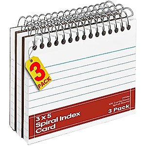 1InTheOffice Spiral Index Cards 3x5 Ruled, Spiral Bound, 50 White Cards/Spiral