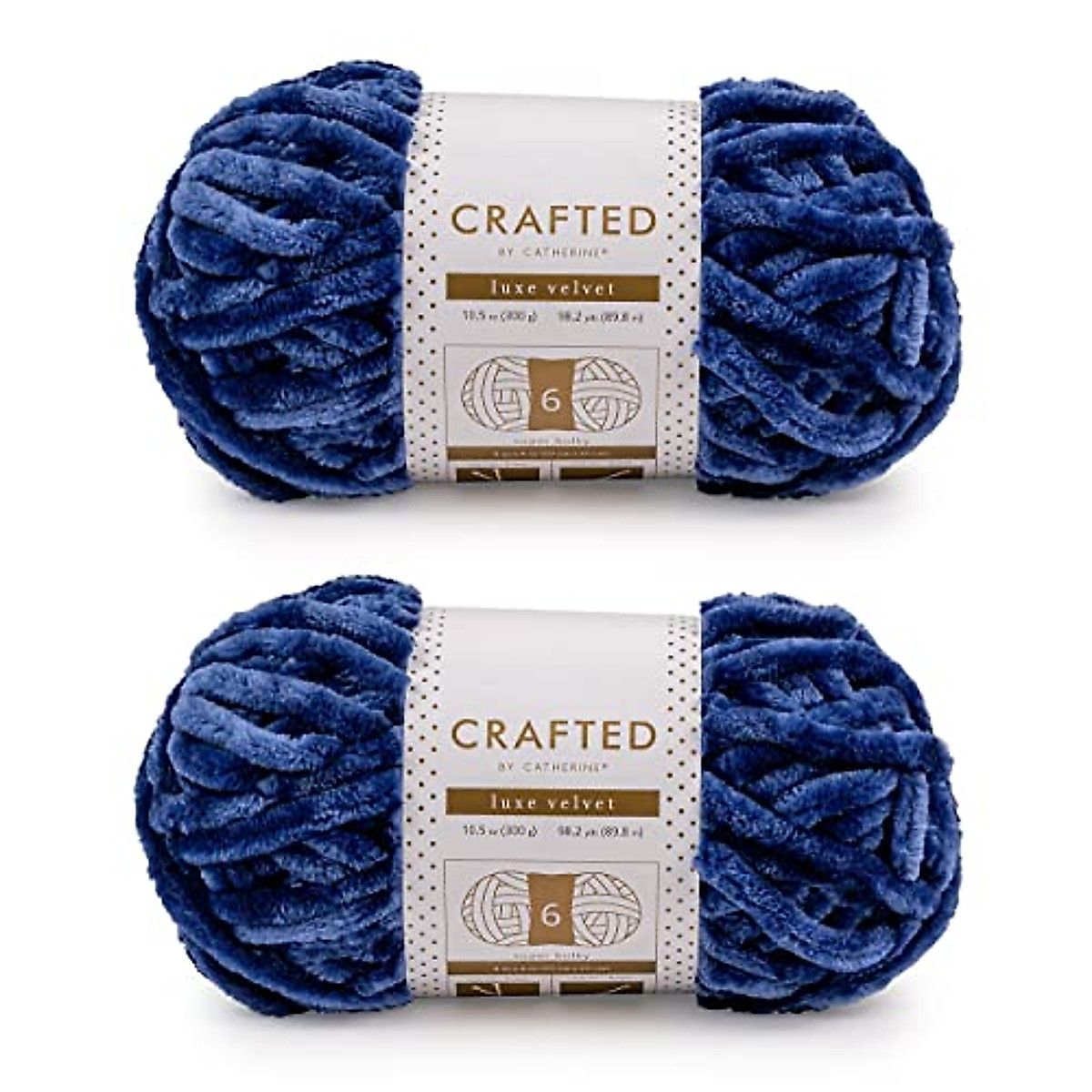 Crafted By Catherine Luxe Velvet Solid Yarn - 2 Pack (98 Yards Each Skein), Royal Blue, Gauge 6 Super Bulky