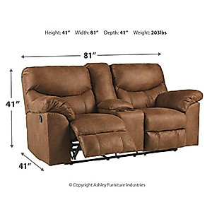 Signature Design by Ashley Boxberg Oversized Faux Leather Manual Double Reclining Loveseat with Center Console, Brown