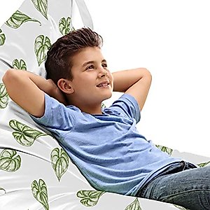 Ambesonne Botanical Lounger Chair Bag, Hand Drawn Philodendron Leaves Images in Repeating Design Monochrome Art, High Capacity Storage with Handle Container, Lounger Size, Olive Green White