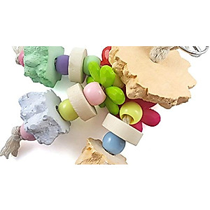 Hypeety Bird Chew Toy Calcium Teeth Grinding Stone Chew Treats Wood String Toy for Hamster Bird Parrot African Grey Parakeets Cockatiels Conures Amazons Small Animal Cage Hanging Bite