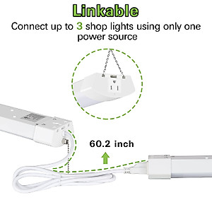 hykolity 2 Pack 4FT LED Shop Light Linkable, 120W 13000lm(400w Equivalent), 5000K Utility Shop Lights for Garages, Workshops, Basements, Hanging or FlushMount, with Power Cord and Pull Chain, ETL
