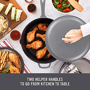 Zakarian By Dash 4.5QT Nonstick Cast Iron Deep Skillet with Cast Iron Lid for Family-Sized Meals, Frying, Roasting, Baking, One-Pot Meals and More - Grey