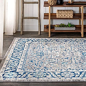 JONATHAN Y MDP204A-8 Modern Persian Boho Floral Gray/Navy 8 ft. x 10 ft. Area-Rug, Bohemian, Easy-Cleaning,for Bed,Kitchen,Living Rooms, Non Shedding