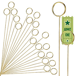 Bremorou 20 Pcs Flower Card Holder Stick Floral Card Holder Picks Round Photo Memo Holder Pick 12 Inch Gold Floral Card Holder Clip Wire Place Card Holder For Wedding Birthday Cake Party Favor