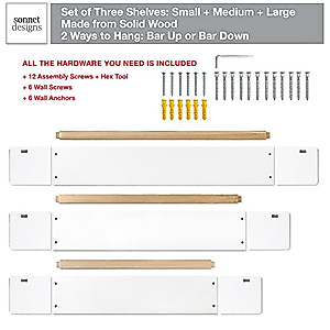Sonnet Designs Floating Nursery Book Shelves for Wall 3 Pack White Nursery Wall Mount Bookshelf for Kids Room Toddlers Toys Wood Book Shelf Usable in Home, Kitchen, Bathroom, Floating Wall Ledge