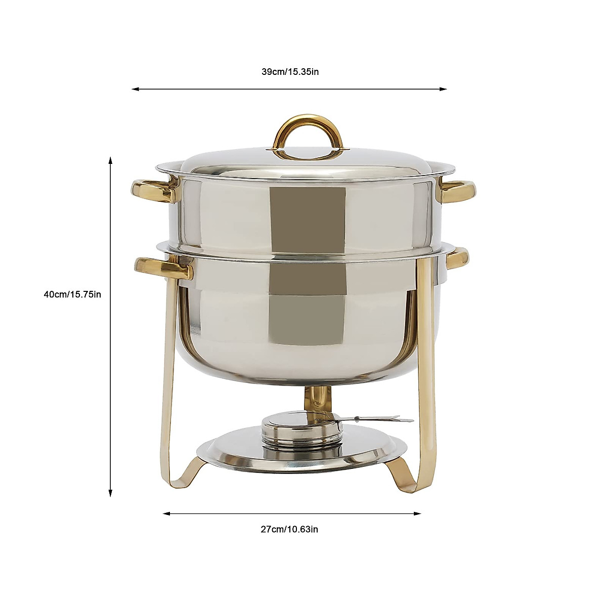 201 Stainless Steel chafing dish, 14.2 Qt Deluxe Round Gold Accent Soup Chafer, Chafing Dish Buffet Set for parties, catering, buffets, 15.35 * 15.75inch