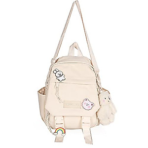 Eagerrich Cute Mini Backpack with Cute Pin Accessories Plush Pendant Kawaii Mini Backpack Aesthetic Mini Backpack for School(White)