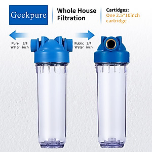 Geekpure 10-Inch Whole House Clear Water Filter Housing - 3/4"NPT Brass Port-Fit for 2.5" x 10" Filters (1)