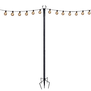 String Light Poles Outdoor with 5 Prong Fork Holiday Steel Light Pole Patio Lights Pole Garden Backyard Birthday for Parties Cafe Patio Wedding Party Terrace Decoration (Steel Pole - 1 Pack)