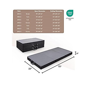 Vamcheer Tri Folding Mattress Single Size - 4 Inch Foldable Mattress for Travel/RV/Camping/Guest Room/Yoga, Tri-fold Memory Foam Mattress with Washable Cover, Handle & Non-Slip Bottom, 75"x25"x4"