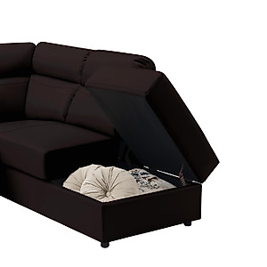 LCH 110.2'' Faux Leather Sectional, Manual Reclining 2 Cup Holders & Sorage Ottoman, L-Shaped Corner 5 Seaters Sofa Couch for Living Room, Apartment, Office, Brown