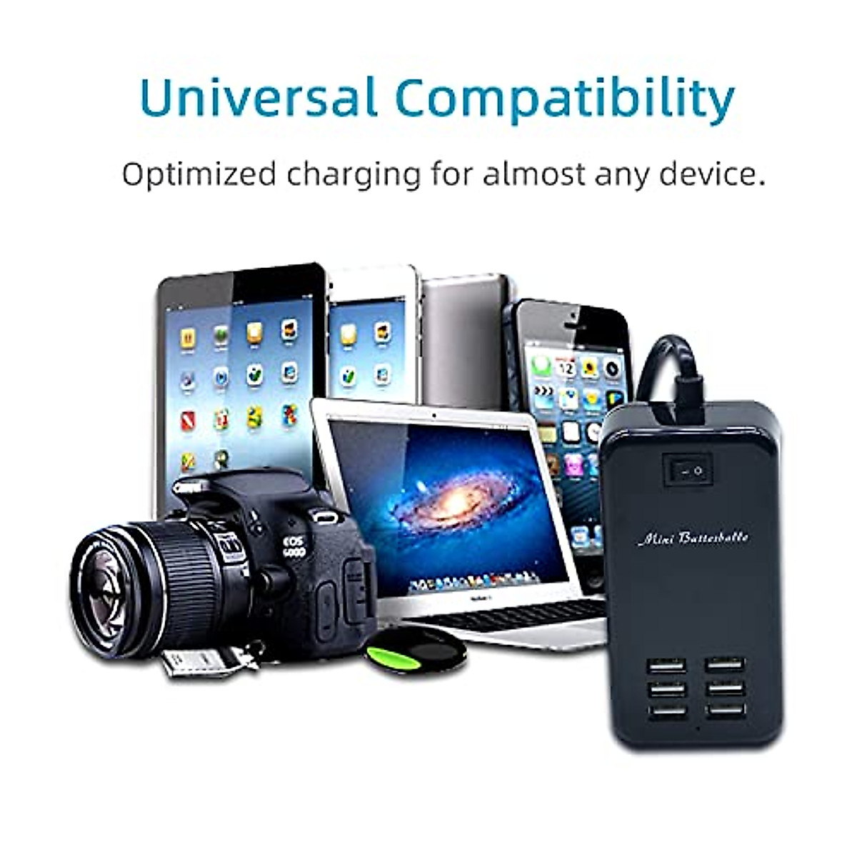 USB Charger Station, 6 Port Desktop Charging Station for Multiple Devices, Wall Power Strip with Switch