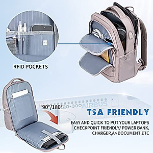 KROSER Travel Laptop Backpack 17 Inch Large Computer Backpack Water-Repellent Daypack with USB Charging Port & Headphone Interface RFID Pockets for Work/Business/College/Men/Women Dusty Pink(Quilted)