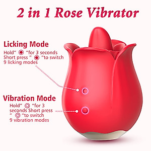 Rose Toy Vibrator for Women, Visetoyz Tongue Licking Mini Clitoral Vibrator Stimulator with 9 Vibrating Pleasure for Clitoris & Nipple Stimulation, Adult Sex Toys & Games for Women Couples