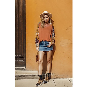 Beyove Boho Clothes for Women Bohemian Shirt Casual Blouses for Women Plus Size Brown XL