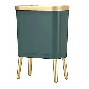 LYSLDH 15L Golden Trash Can for Kitchen Bathroom Quadruped High-Foot Push-Type Plastic Narrow Garbage Bin with Lid (Color : Gray, Size : 1pcs)