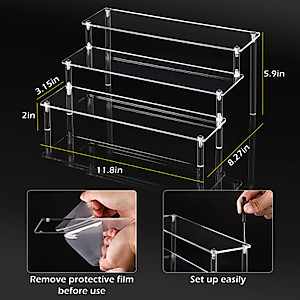 Acrylic Risers for Display, 2 Pack 3 Tier Clear Perfume Organizer Acrylic Display Riser Shelf for Amiibo Funko Pop Figures Collection, Dessert Cupcakes Holder Decoration Display Stand