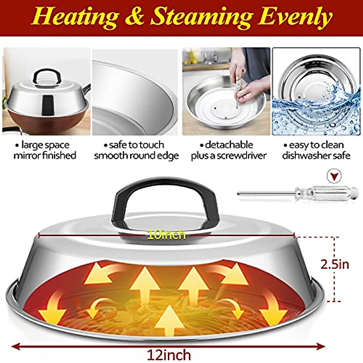 Cheese Melting Dome 12Inch & 9Inch, HaSteeL Stainless Steel Round Steaming Basting Cover Set, Heavy Duty Griddle Grill Accessories for Flat Top Griddle Teppanyaki BBQ Cooking Indoor & Outdoor - 3Packs