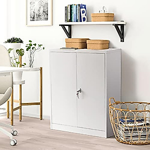 Superday White Metal Cabinet, 42"×36"×18" Locking Storage Cabinet with 2 Doors and 2 Shelves, Small Lockable Metal Steel Utility Cabinet for Office File Bathroom Medicine Pantry