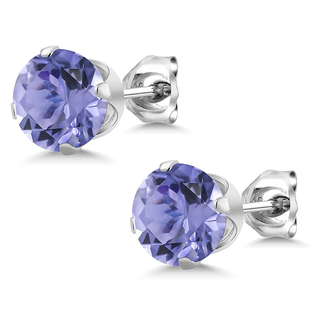Gem Stone King 925 Sterling Silver Round Tanzanite Stud Earrings For Women (1.50 Cttw, Gemstone Birthstone, Round 5.5MM)