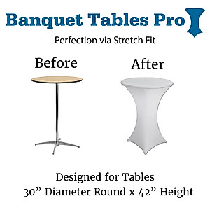 Banquet Tables Pro 30 Diameter x 42" Height White Spandex Highboy Table Cover