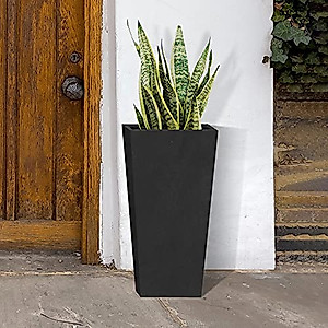 Kante 28" H Concrete Tall Tapered Planter, Large Outdoor Indoor Garden Plant Pot with Drainage Hole and Rubber Plug Home and Patio, Burnished Black Finish