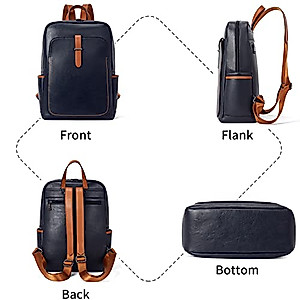 Telena Vegan Leather Laptop Backpack for Women 15.6 inch Computer College Travel Daypack Bag Navy