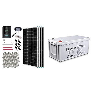 Renogy 400 Watt 12 Volt Premium 4 Pcs 100W Panel+40A MPPT Charge Controller, 400W & Deep Cycle AGM Battery 12 Volt 200Ah, 3% Self-Discharge Rate, 2000A Max Discharge Current