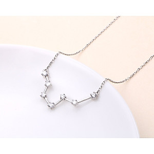 Constellation Necklace 925 Sterling Silver CZ Horoscope Zodiac Constellation Pisces Pendant Necklace for Women,18"