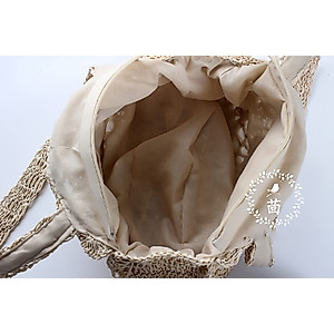 GK-O Lady Straw Tote Bags Round Handbag Crochet Wicker Rattan Boho Woven Beach Summer (Beige)