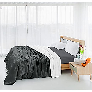 Utopia Bedding Sherpa Bed Blanket Queen Size Grey 480GSM Plush Blanket Fleece Reversible Blanket for Bed and Couch (90x90 Inches)
